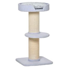 PawHut Katzenbaum Spielbaum Kratzstamm mit Plattform Sisal E1 Spanplatte Plüsch Hellblau 45 x 45 x 91 cm