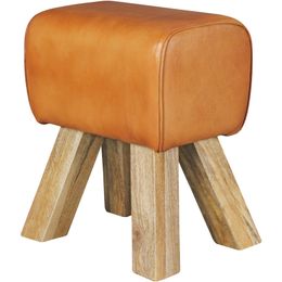 KADIMA DESIGN Retro Turnhocker aus Echtleder und Holz, stabil und luxuriös, handgefertigt