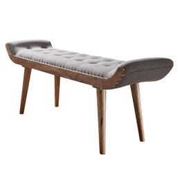 KADIMA DESIGN Sitzbank aus Massivholz und Leder/Stoff: Chesterfield-Muster, 125x50x38 cm, Lederpolsterung, Massivholzbeine.