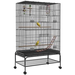 PawHut Vogelkäfig mit Rollen schwarz 97L x 58B x 160H cm