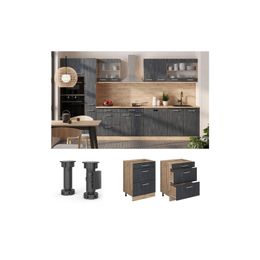 Livinity Schubladenunterschrank R-Line Schwarz Beton Eiche 60 cm mit Arbeitsplatte Anthrazit