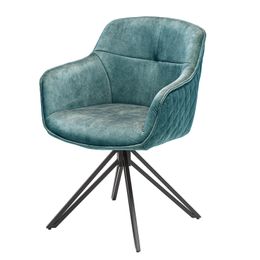 Riess Ambiente riess-ambiente Stuhl EUPHORIA - petrol Samt Armlehne Metallgestell schwarz drehbar Esszimmer