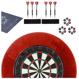 BEST Sporting Dartscheibe Master Set PRO mit Umrandung, 6 Steel-Dart-Pfeilen, 18 Flights und Dartteppich