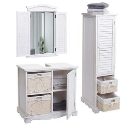 Badezimmerset MCW-H20, Badmöbel-Set Hochschrank Waschbeckenunterschrank Wandspiegel ~ shabby weiß