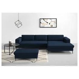 Ecksofa DOMO collection "Modica L-Form" Sofas Gr. B/H/T: 329cm x 81cm x 173cm, Samtoptik, Recamiere rechts, blau (marine) moderne Optik mit großzügiger Recamieire, auch in Cord