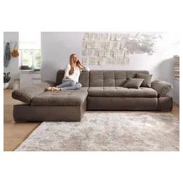 Ecksofa DOMO collection "Moric B/T/H 300/172/80 cm, auch in Cord, L-Form" Sofas Gr. B/H/T: 300cm x 80cm x 172cm, Kunstleder SOFTLUX-Struktur, Recamiere links, mit Bettfunktion-mit Armlehnenverstellung, braun (espresso/beige-braun) XXL-Format, wahlweise auch mit Bettfunktion und Armverstellung