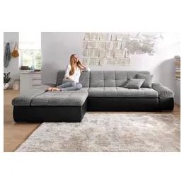 Ecksofa DOMO collection "Moric B/T/H 300/172/80 cm, auch in Cord, L-Form" Sofas Gr. B/H/T: 300cm x 80cm x 172cm, Microfaser PRIMABELLE-Struktur, Recamiere links, ohne Funktion, grau (schwarz/weiß-grau) XXL-Format, wahlweise auch mit Bettfunktion und Armverstellung