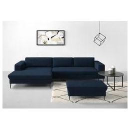 Ecksofa DOMO collection "Modica L-Form" Sofas Gr. B/H/T: 329cm x 81cm x 173cm, Samtoptik, Recamiere links, blau (marine) moderne Optik mit großzügiger Recamieire, auch in Cord