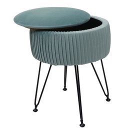 Sitzhocker MCW-K47, Hocker mit Staufach, &Oslash; 33cm, Samt-Optik ~ gr&uuml;n, Gestell schwarz
