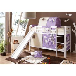 Ticaa Etagenbett mit Rutsche "Lupo" Buche massiv Wei&szlig; Motiv
