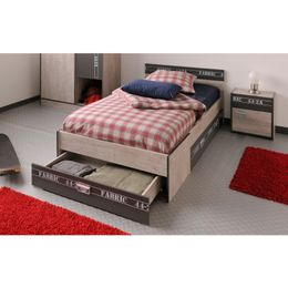 Parisot Bett mit Schubk&auml;sten und Nako "Fabric 3" Esche-grau