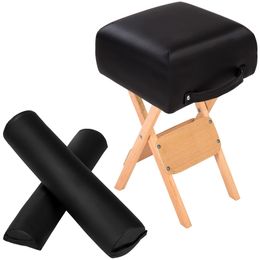TecTake&reg; Hocker mit 2 Lagerungsrollen, aus Holz und Kunstleder, gute Polsterung, leichte Reinigung
