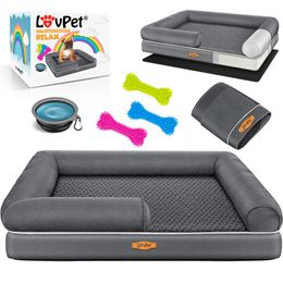 LovPet® Orthopädisches Hundebett Hundekissen Hundekorb Relax, Inkl. Napf + 3X Kauknochen, Hundesofa für Kleine, Mittelgroße & Große Hunde, Bezug abnehmbar und waschbar