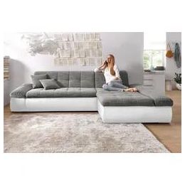 Ecksofa DOMO collection "Moric B/T/H 300/172/80 cm, auch in Cord, L-Form" Sofas Gr. B/H/T: 300cm x 80cm x 172cm, Kunstleder SOFTLUX-Struktur, Recamiere rechts, ohne Funktion, grau (weiß/weiß-grau) XXL-Format, wahlweise auch mit Bettfunktion und Armverstellung