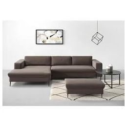 Ecksofa DOMO collection "Modica L-Form" Sofas Gr. B/H/T: 329cm x 81cm x 173cm, Samtoptik, Recamiere links, grau (taupe) moderne Optik mit großzügiger Recamieire, auch in Cord