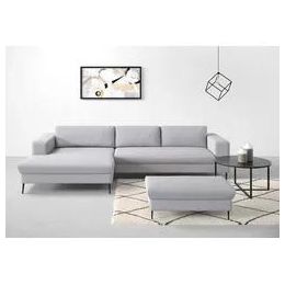 Ecksofa DOMO collection "Modica L-Form" Sofas Gr. B/H/T: 329cm x 81cm x 173cm, Samtoptik, Recamiere links, weiß (silber) moderne Optik mit großzügiger Recamieire, auch in Cord