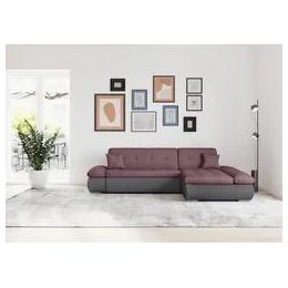 Ecksofa DOMO collection "Moric B/T/H 300/172/80 cm, auch in Cord, L-Form" Sofas Gr. B/H/T: 300cm x 80cm x 172cm, Webstoff fein, Recamiere rechts, ohne Funktion, bunt (grau/beere) XXL-Format, wahlweise auch mit Bettfunktion und Armverstellung