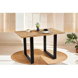 Baumkantentisch Mangoholz Esstisch Vintage-Optik 160 x 85 cm U-Gestell schwarz TIGER