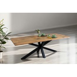 Baumkantentisch Mangoholz Esstisch Vintage-Optik 200 x 100 cm Spider-Gestell schwarz TIGER