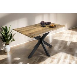 Baumkantentisch Mangoholz Esstisch Vintage-Optik 120 x 80 cm Spider-Gestell schwarz TIGER