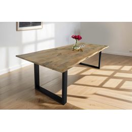 Baumkantentisch Mangoholz Esstisch Vintage-Optik 220 x 100 cm U-Gestell schwarz TIGER