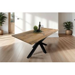 Baumkantentisch Mangoholz Esstisch Vintage-Optik 180 x 90 cm Spider-Gestell schwarz TIGER