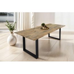 Baumkantentisch Mangoholz Esstisch Vintage-Optik 240 x 100 cm U-Gestell schwarz TIGER