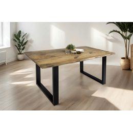 Baumkantentisch Mangoholz Esstisch Vintage-Optik 180 x 90 cm U-Gestell schwarz TIGER