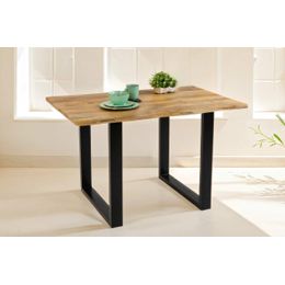 Baumkantentisch Mangoholz Esstisch Vintage-Optik 120 x 80 cm U-Gestell schwarz TIGER