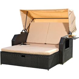 Melko - Strandkorb Rattan Schwarz Sonneninsel Gartenliege Rattanbett Sonnenliege Sofa