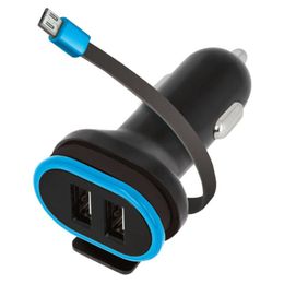 Forever - usb kfz Adapter Schwarz 5V / 3 a Dreifach Auto Ladegerät 2x USB-Ports mit USB-Ladekabel Micro-USB Zigarettenzünder Dual Port Car Charger