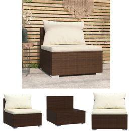 Garten-Mittelsofa mit Kissen Braun Poly Rattan - Gartensofaelemente - Braun - The Living Store