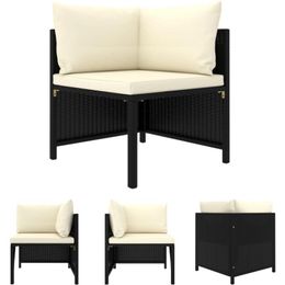 The Living Store Modular-Ecksofa mit Kissen Schwarz Poly Rattan - Gartensofaelemente - Schwarz