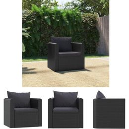 The Living Store Sessel mit Auflagen Poly Rattan Schwarz - Gartensofaelemente