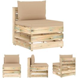 Modulares Mittelsofa mit Kissen Grün Imprägniertes Holz - Gartensofaelemente - Beige - The Living Store