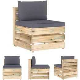 Modulares Mittelsofa mit Kissen Grün Imprägniertes Holz - Gartensofaelemente - Anthrazit - The Living Store