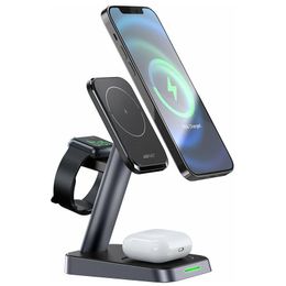 Acefast Wireless Charger 15W für iPhone (mit MagSafe), Apple Watch und Apple AirPods Standhalterung Magnethalter schwarz