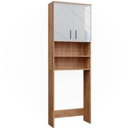 Waschmaschinenschrank Irma, Weiß Hochglanz/Goldkraft Eiche, 64 x 190.5 cm VICCO