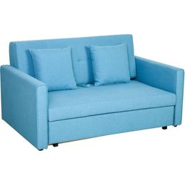 HOMCOM Schlafsofa 2-Sitzer Sofa mit Bettfunktion, Polstersofa mit Stauraum, Rückenkissen, Schlafcouch für Wohnzimmer, Polyester, Holz, Hellblau, 152