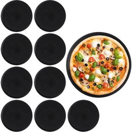 Pizzablech, 10er Set, rund, antihaftbeschichtet, Pizza & Flammkuchen, Carbonstahl, Pizzaform, ∅ 32 cm, schwarz - Relaxdays