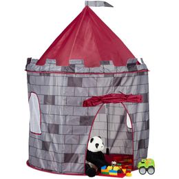 Relaxdays - Spielzelt Ritterburg, Kinderzelt Jungen, Ritterzelt für Kinder ab 3 Jahre, HxBxT: 125 x 105 x 105 cm, grau