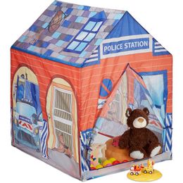 Spielzelt Polizei Station, f. Kinderzimmer, Outdoor, ab 3 j., Stoff, Kinderzelt hbt 102 x 72 x 95 cm, blau-rot - Relaxdays