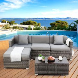 LIFERUN Rattan Gartenmöbel-Set,Lounge Gartenmöbel Set,Gartenlounge Set,Terrassenmöbel,Rattanmöbel Sofa Set,Poly Rattan Sitzgruppe Couch 5 Teilig mit