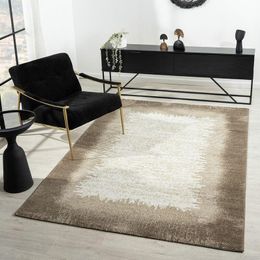 Teppich Wohnzimmer kurzflor Muster Kanten Qualität- Soft Grau / Beige für , Schlafzimmer,Beige, 160x230 cm