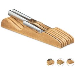 Relaxdays - Messerblock Schublade, ohne Messer, liegend, Bambus, für 7 Messer, hbt: 5x9,5x40 cm, Schubladeneinsatz, natur