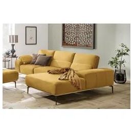 Ecksofa W.Schillig "run" Sofas Gr. B/H/T: 319cm x 88cm x 178cm, Longlife Xtra-Leder Z73, Recamiere rechts, mit Sitztiefenverstellung, gelb (sunrise z73) mit Holzsockel, Füße in Bronze pulverbeschichtet, Breite 319 cm