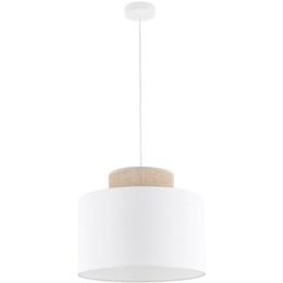 Licht-Erlebnisse Pendelleuchte Stoff Metall E27 rund ø 38 cm h: max. 170 cm Weiß Natur Retro Design Hängelampe