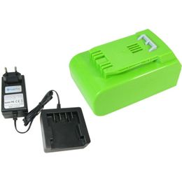 Trade-Shop 2in1 Set: Li-Ion Akku 24V / 4000mAh + Ladegerät kompatibel mit Greenworks 2000007 24V Kettensäge 25 cm, 2400007 24V Laubgebläse