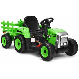 Goplus - Kinder Elektrischer Traktor mit Anhaenger, 3-Gang Elektrofahrzeug mit Fernbedienung, 12 v Elektroauto, LED-Licht & Musik, 30 kg