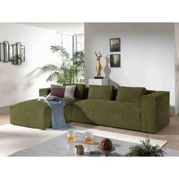 Stella – ecksofa – cordsamt – 4-sitzer – moderner stil – links - grün